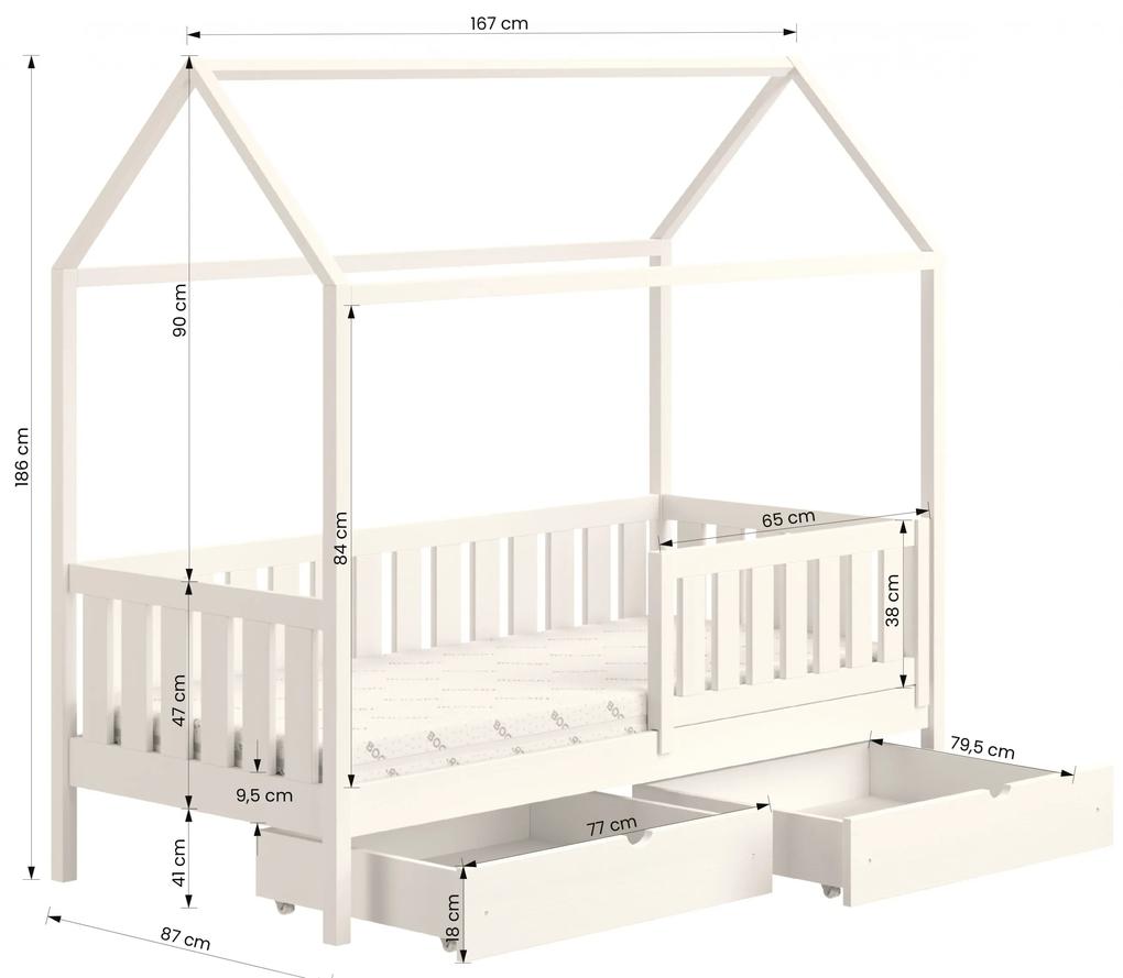 Dětská domečková postel Nemos II 80x160 se zásuvkami - bílá