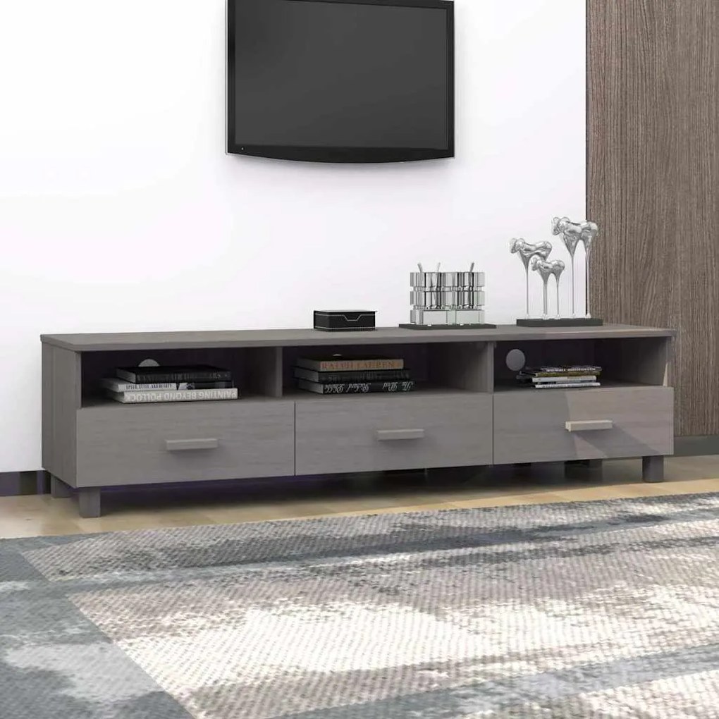 TV stolek HAMAR světle šedý 158 x 40 x 40 cm masivní borovice 340475