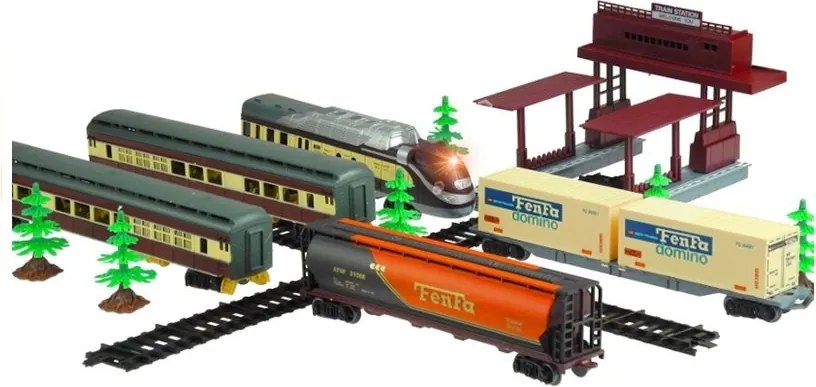 LEAN Toys Obrovská železnice FENFA 5 – Lokomotiva, vagony, výhybky