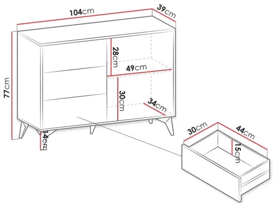 Komoda DIAMOND 77x104 cm černá/dub evoke