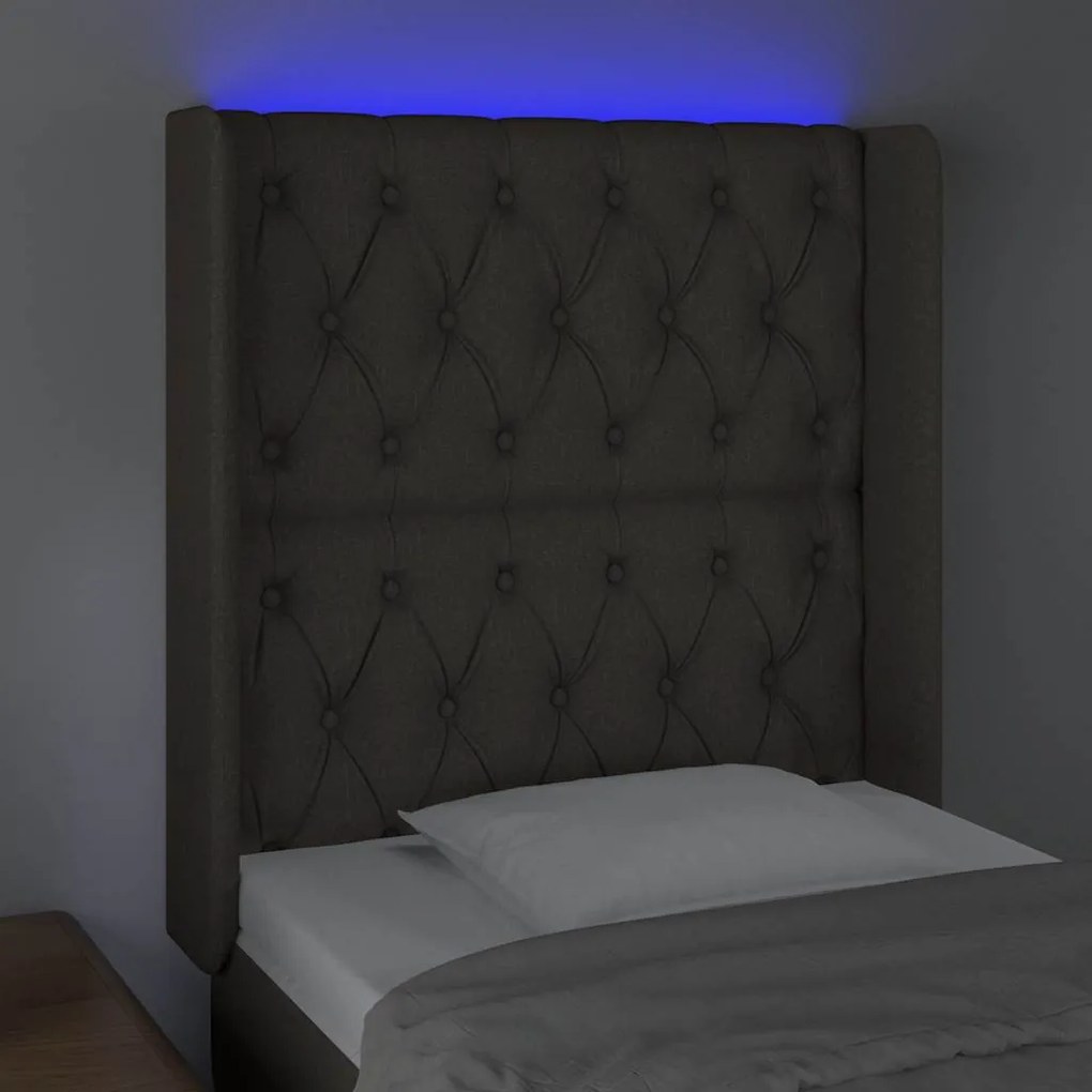 Čelo postele s LED taupe 83 x 16 x 118/128 cm textil 3124362