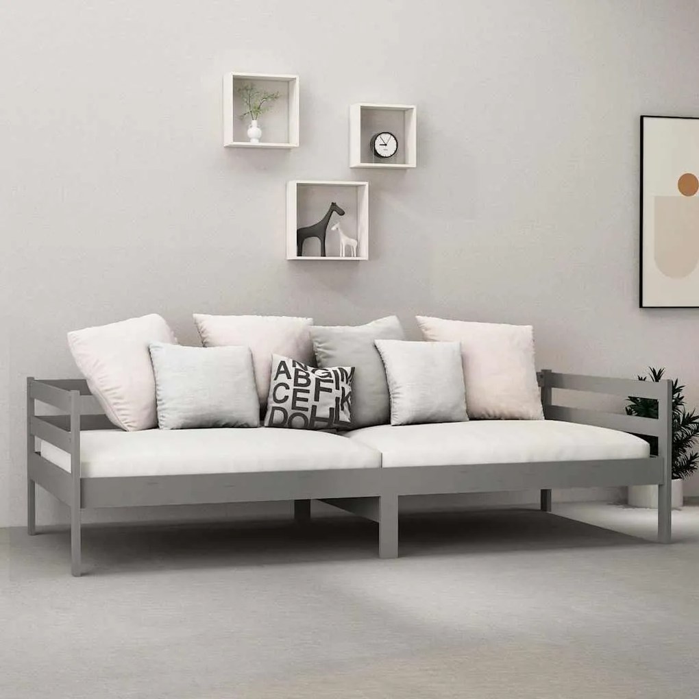 Denní postel s matrací 90 x 200 cm šedá masivní borové dřevo 3083571
