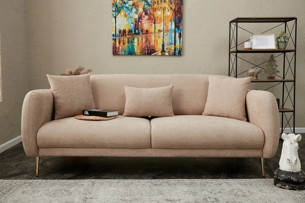 Atelier del Sofa 3-místná pohovka Simena - Beige, Béžová, Zlatá