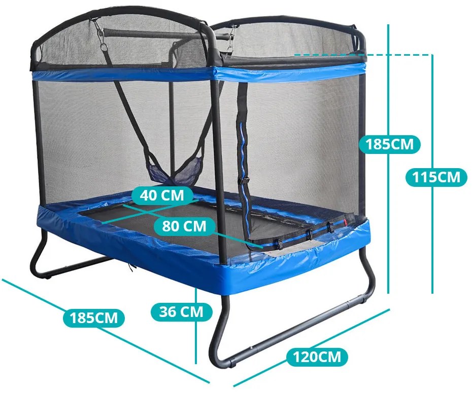 Trampolína pro děti s houpačkou a bezpečnostní sítí
