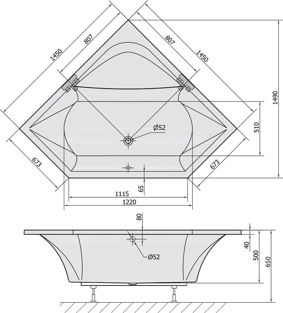 Polysan, FLOSS rohová vana 145x145x50cm, bílá, 98611