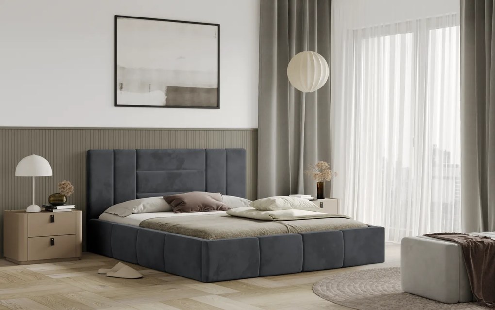 Postel MILANO 160x200 tmavěšedá s úložným prostorem