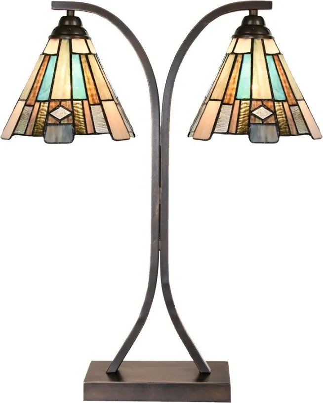Béžovo-hnědá stolní lampa tiffany Annie - 48*19*57 cm E27/max 2*60W