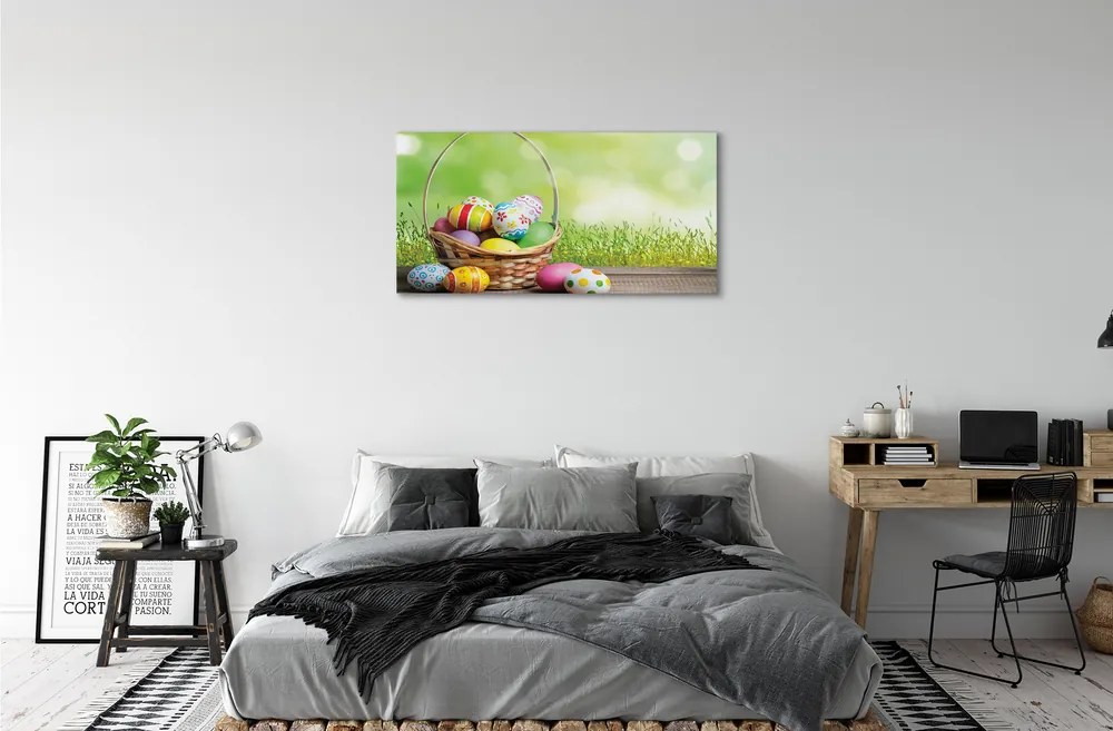 Obrazy na plátně Basket vejce louka 100x50 cm