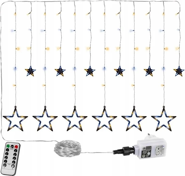 Voltronic Vánoční závěs 12 hvězd 150 Led, teple/studeně bílá