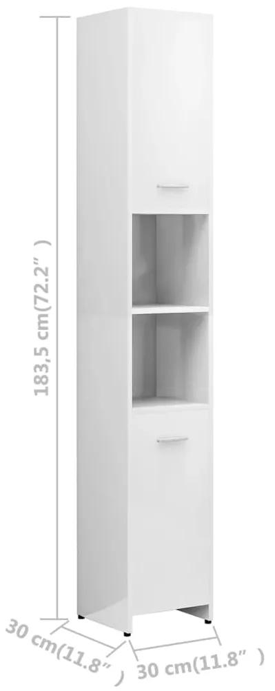 Koupelnová skříňka bílá vysoký lesk 30x30x183,5 cm dřevotříska