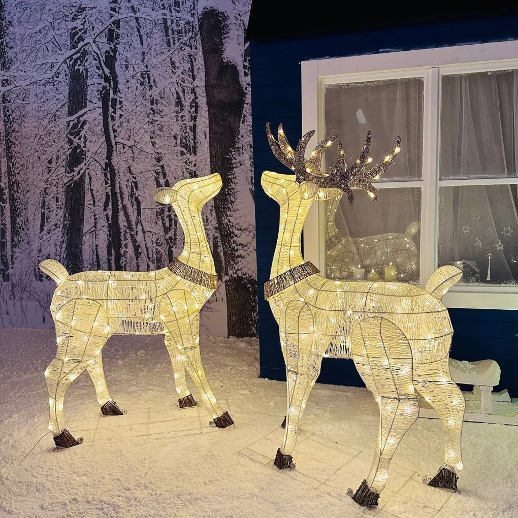 3D LED svítící laň, 150 cm, teple bílá, 140 LED, IP44 venkovní