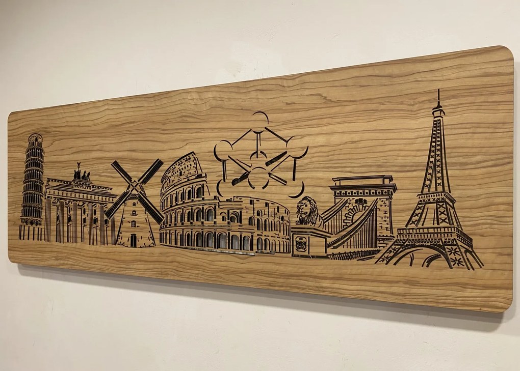 Li-Go "Evropské památky" světelný obraz 230V 130x40 cm provedení povrchu: dub světlý