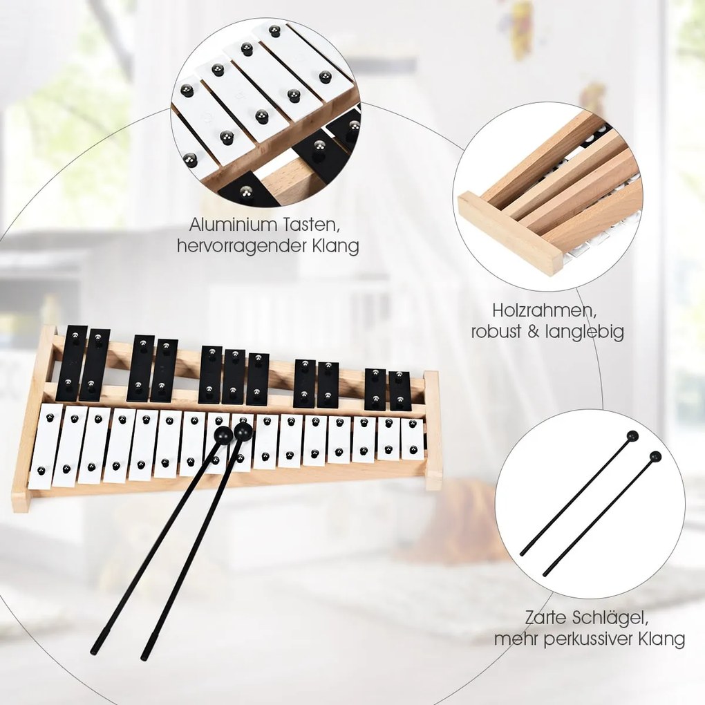Costway 27 Note xylofon se 2 paličkami a přenosnou taškou Glockenspiel Ruční
