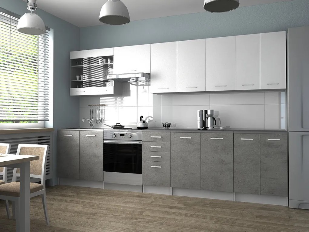 Kuchyňská linka PAMELA 320x260 - Bílá + beton