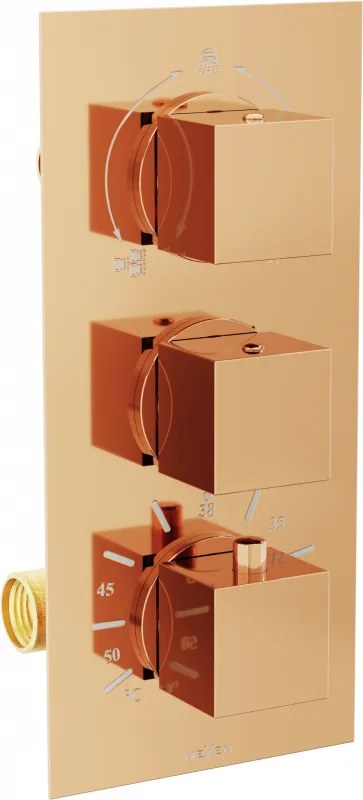 Mexen CUBE - 3-výstupová podomítková sprchová baterie, Růžové zlato, 77503-60