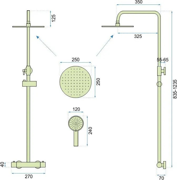 Rea Vincent, sprchový set s termostatickou baterií a dešťovou hlavicí 25cm, zlatá matná, REA-P6602