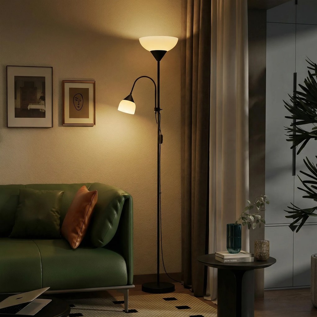 HOMCOM Stojací lampa s reflektorem, lampa matky a dítěte, vysoká lampa se 3 barevnými teplotami a flexibilním husím krkem, černá