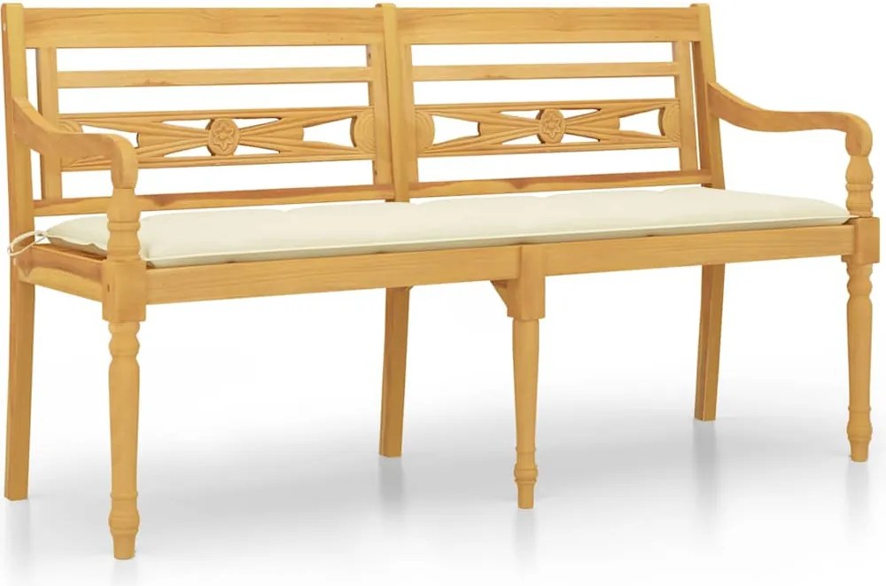Lavice Batavia s krémovou poduškou 150 cm masivní teakové dřevo 3100843