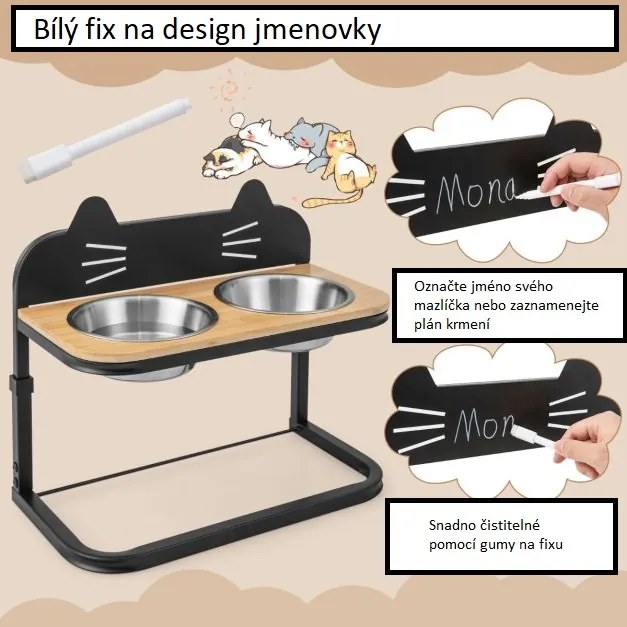 Costway Miska na krmení pro kočky výškově nastavitelná do 25,5 cm, černá PV10015