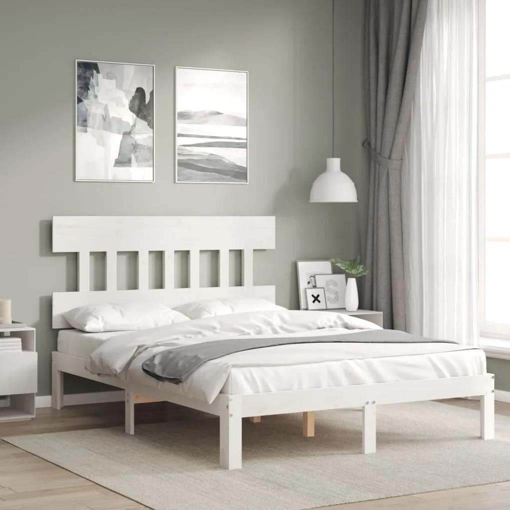 Rám postele s čelem bílý 140 x 200 cm masivní dřevo,  3193597