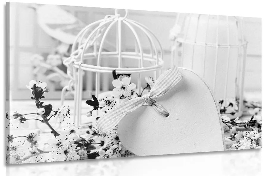 Obraz romantické zátiší ve vintage stylu v černobílém provedení - 90x60 cm