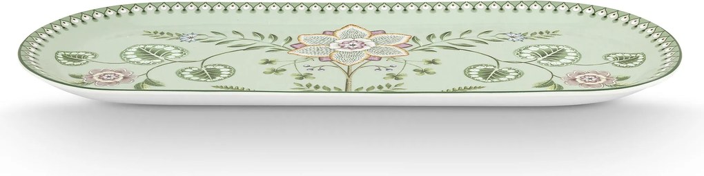 Pip Studio Lily & Lotus oválný tác 33,3x15,5cm, zelený (Porcelánový oválný tác)
