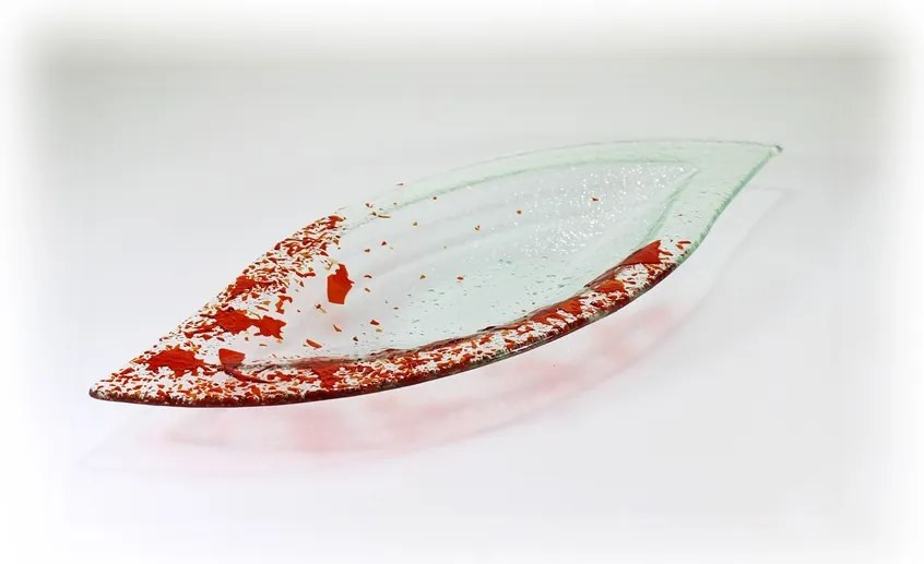 BDK-GLASS Skleněná mísa LIST 47x19cm - červené střepy
