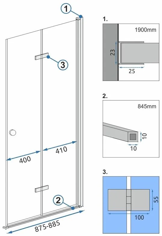 Rea Fold N2 - sprchové dveře ke sprchovému koutu Fold 90cm, čiré sklo, chromový profil, REA-K7442