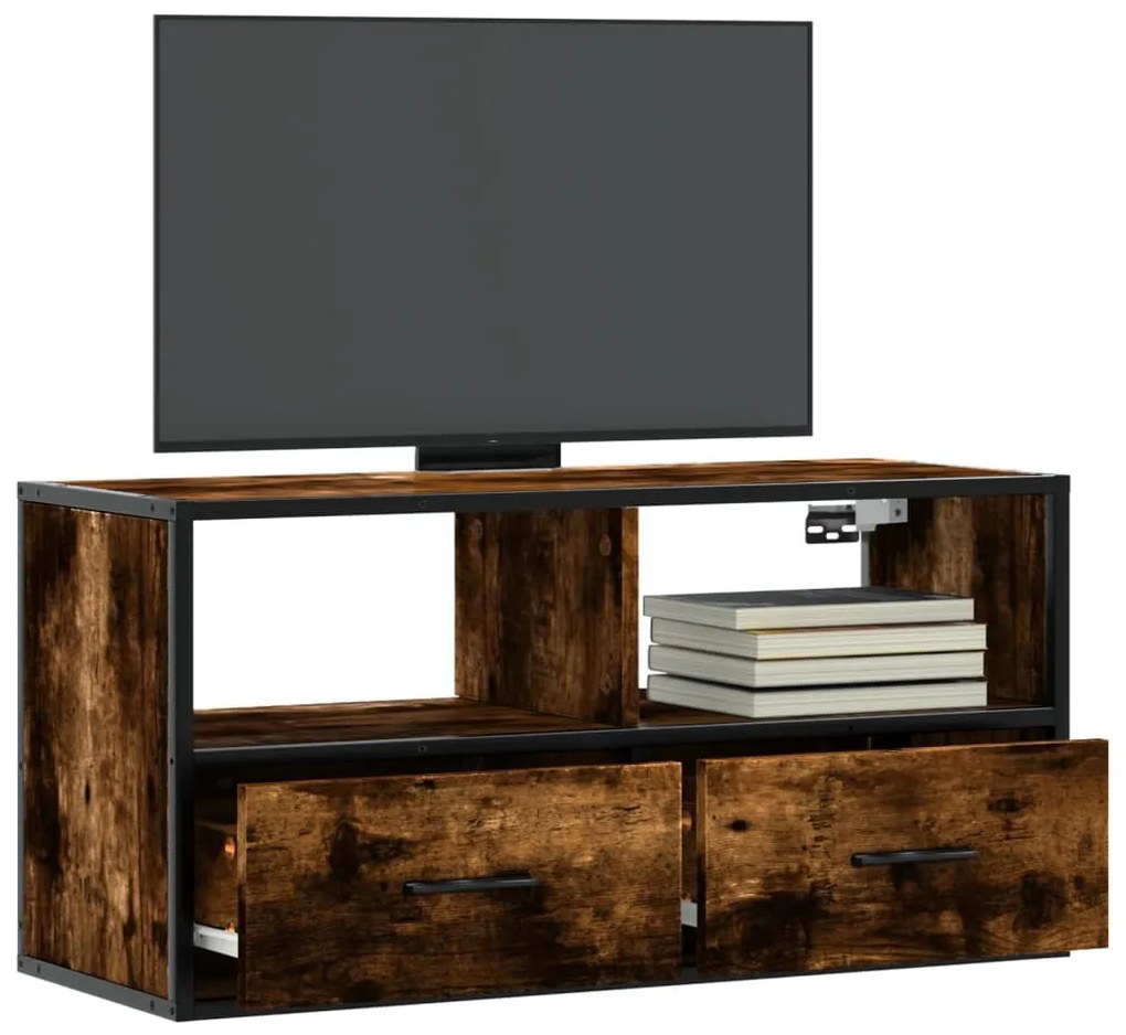 TV skříňka kouřový dub 80 x 31 x 39,5 cm kompozitní dřevo a kov
