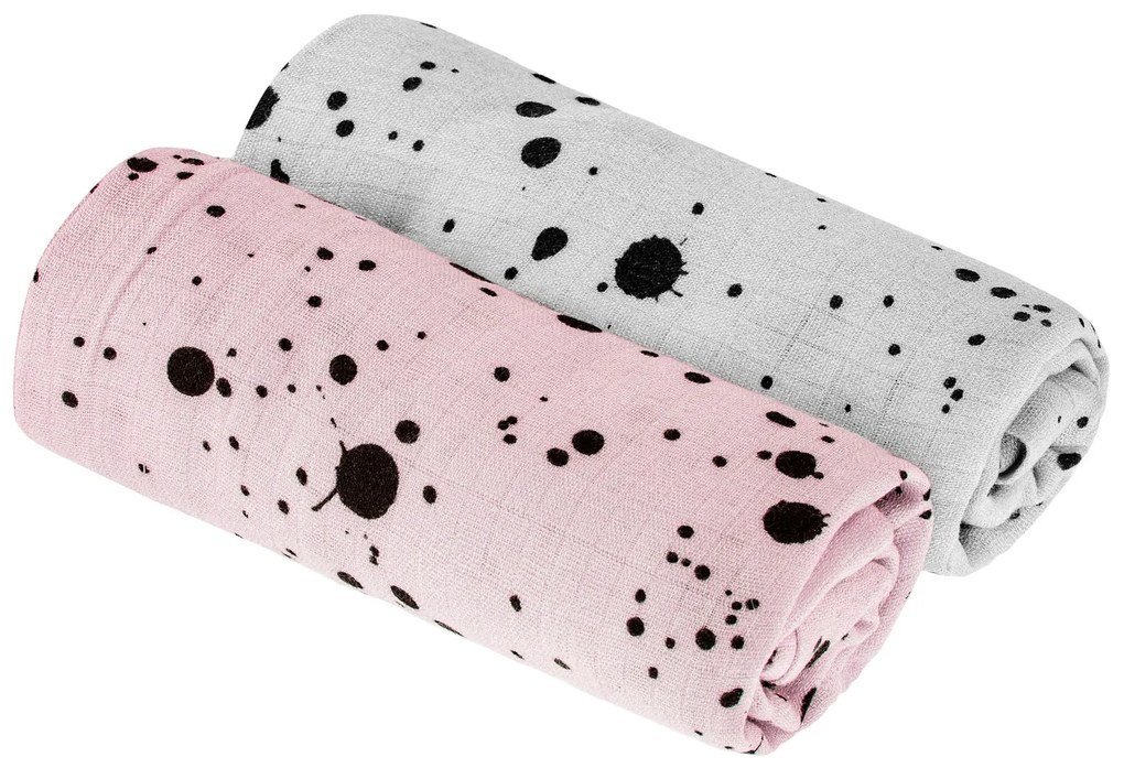 Mušelinové bambusové pleny Sleepee Big Nappies 2 ks šedá/růžová