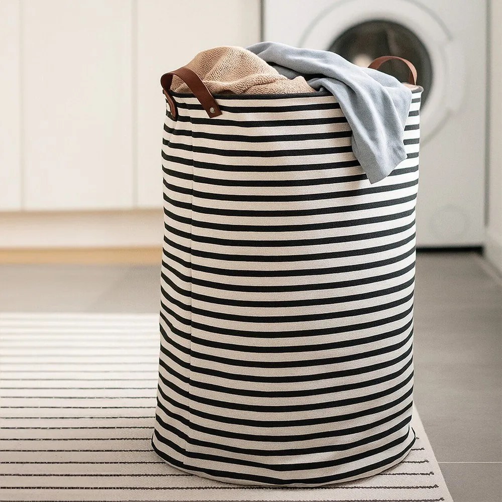 Černobílý látkový koš na prádlo 54 l Stripe – Premier Housewares