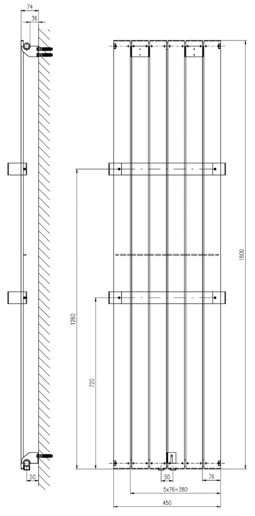 Sapho, COLONNA topné těleso 450x1800mm, metalická stříbrná, IR145