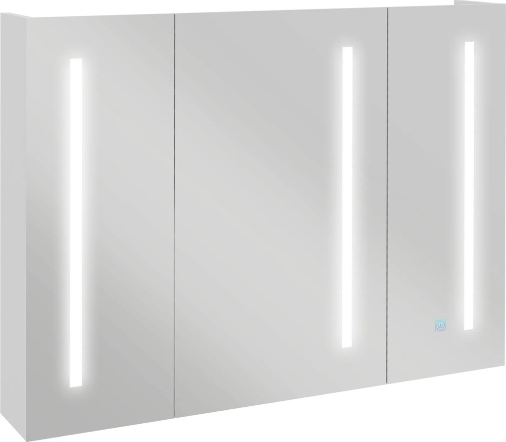 Kleankin zrcadlová skříňka s nastavitelnými policemi a 3-barevnými LED světly, z MDF a skla, 90x15x70 cm, bílá