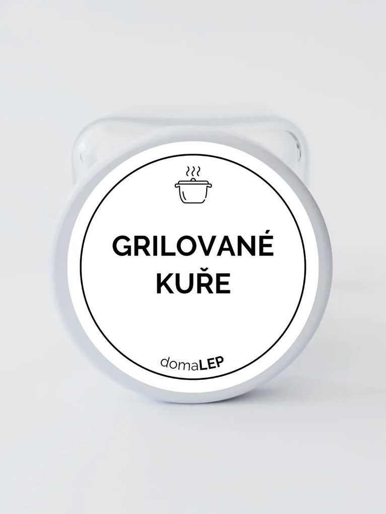 Samolepka na kořenky GRILOVANÉ KUŘE bílá 5 cm tučné písmo