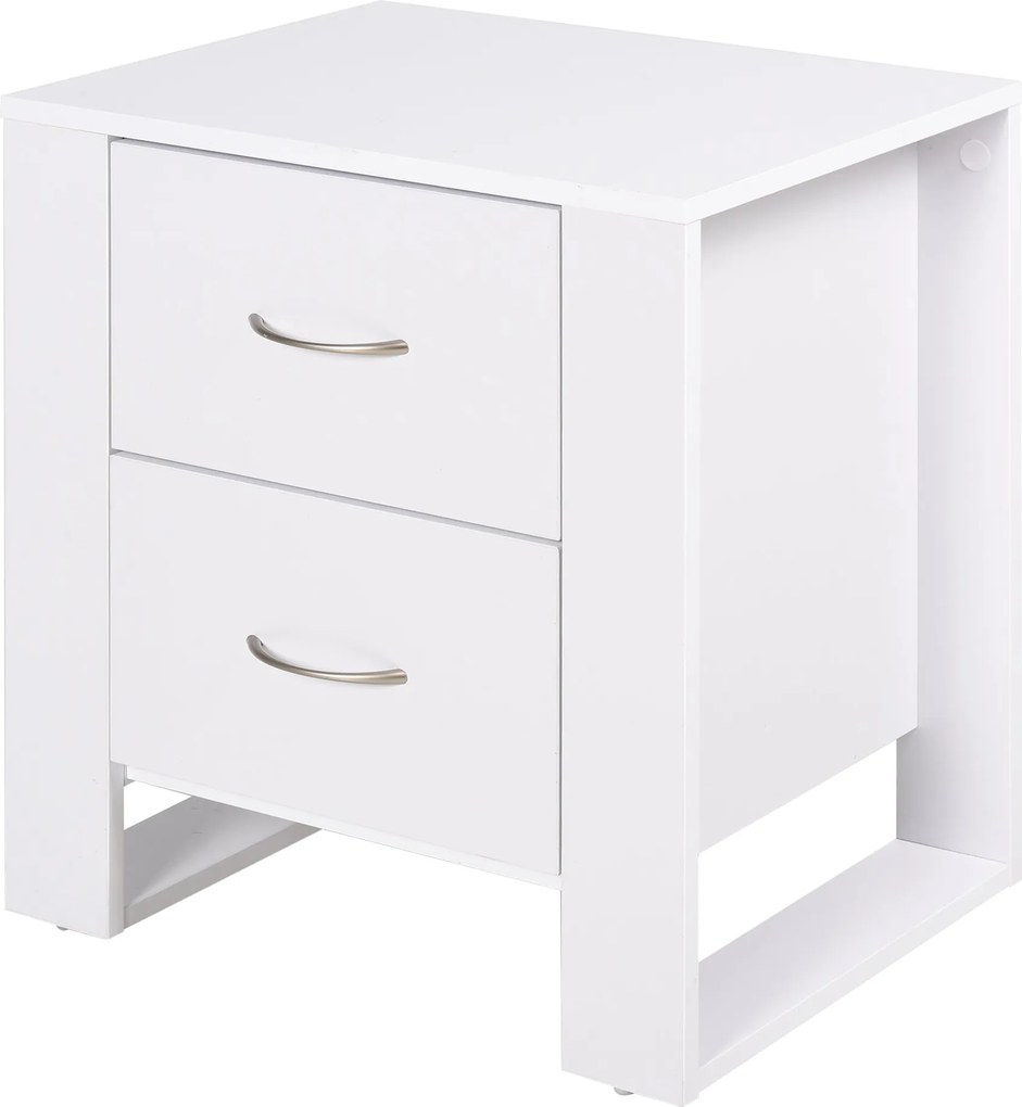 HOMCOM Noční stolek se 2 zásuvkami, nohami a vyvýšeným podstavcem pro ložnici, moderní styl 48x39x54 cm Bílý | Aosom