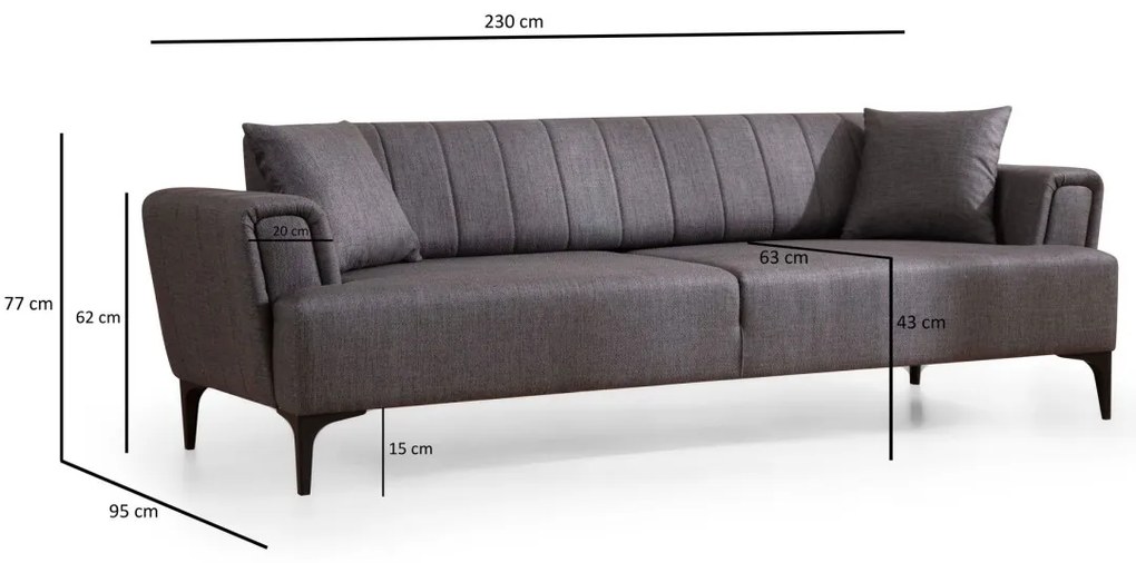 Třímístná rozkládací pohovka Hamlet 230 cm tmavě šedá