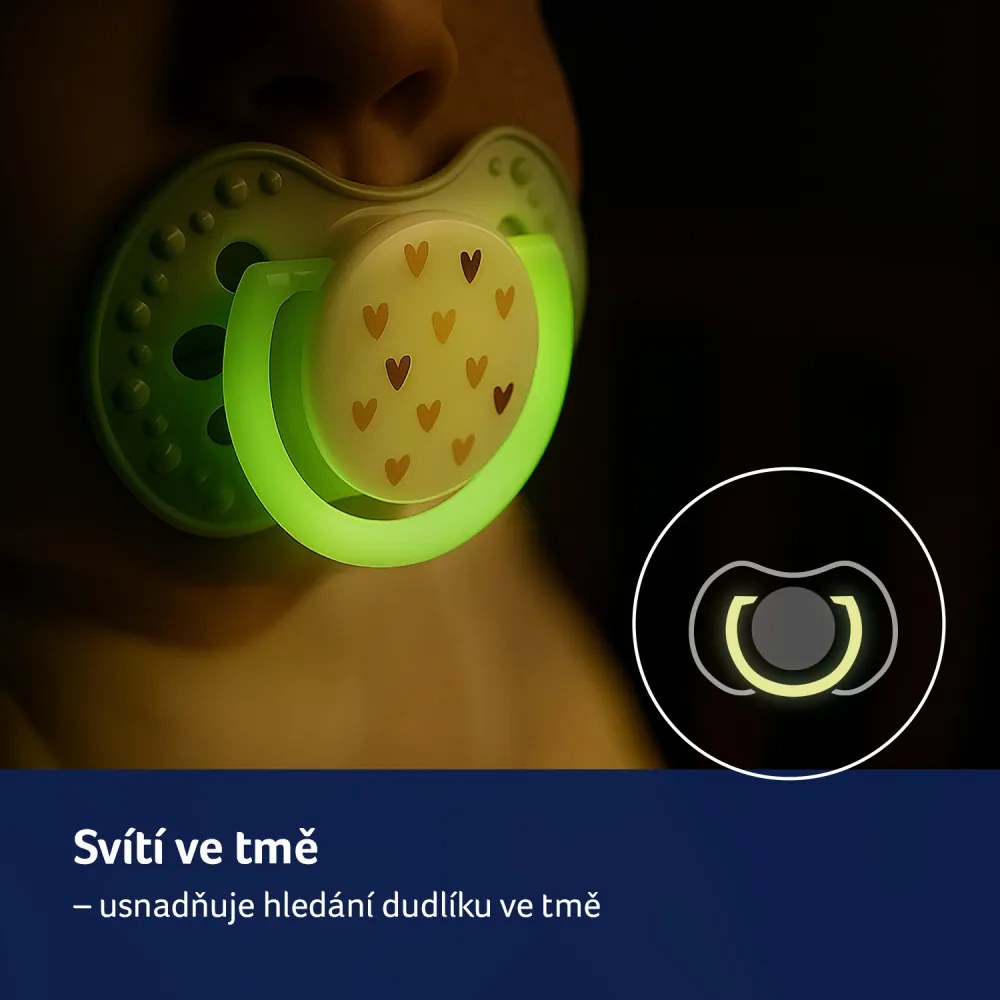 LOVI Dudlík svítící silikonový dynamický TEDDY LOVE 18m+ 2ks