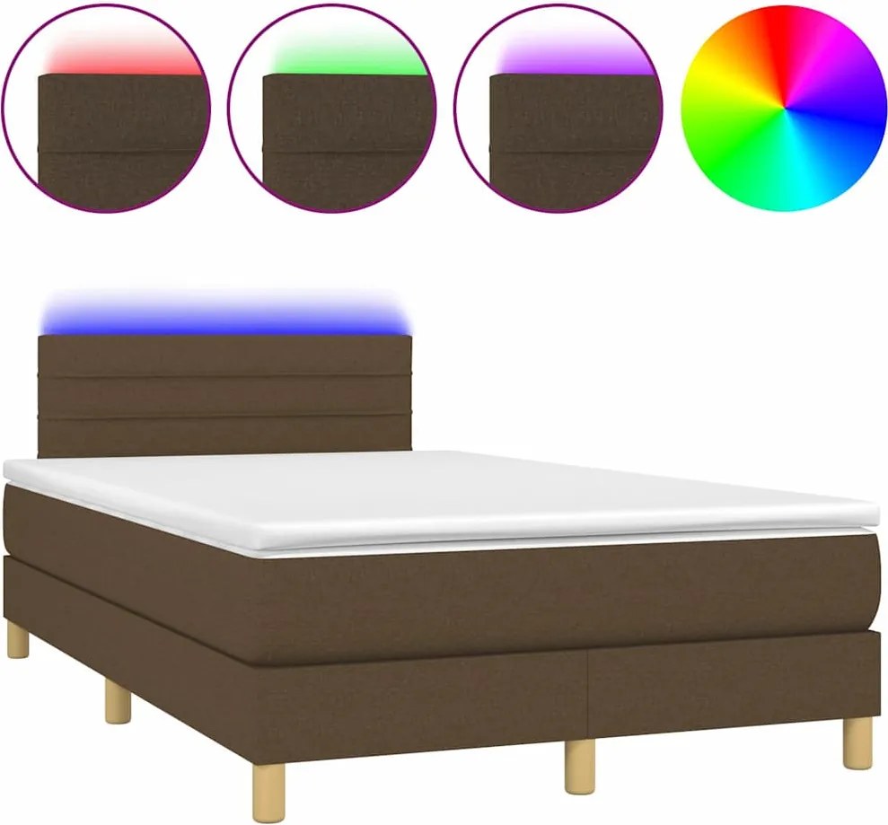 Box spring postel s matrací a LED tmavě hnědá 120x200 cm textil 3133784