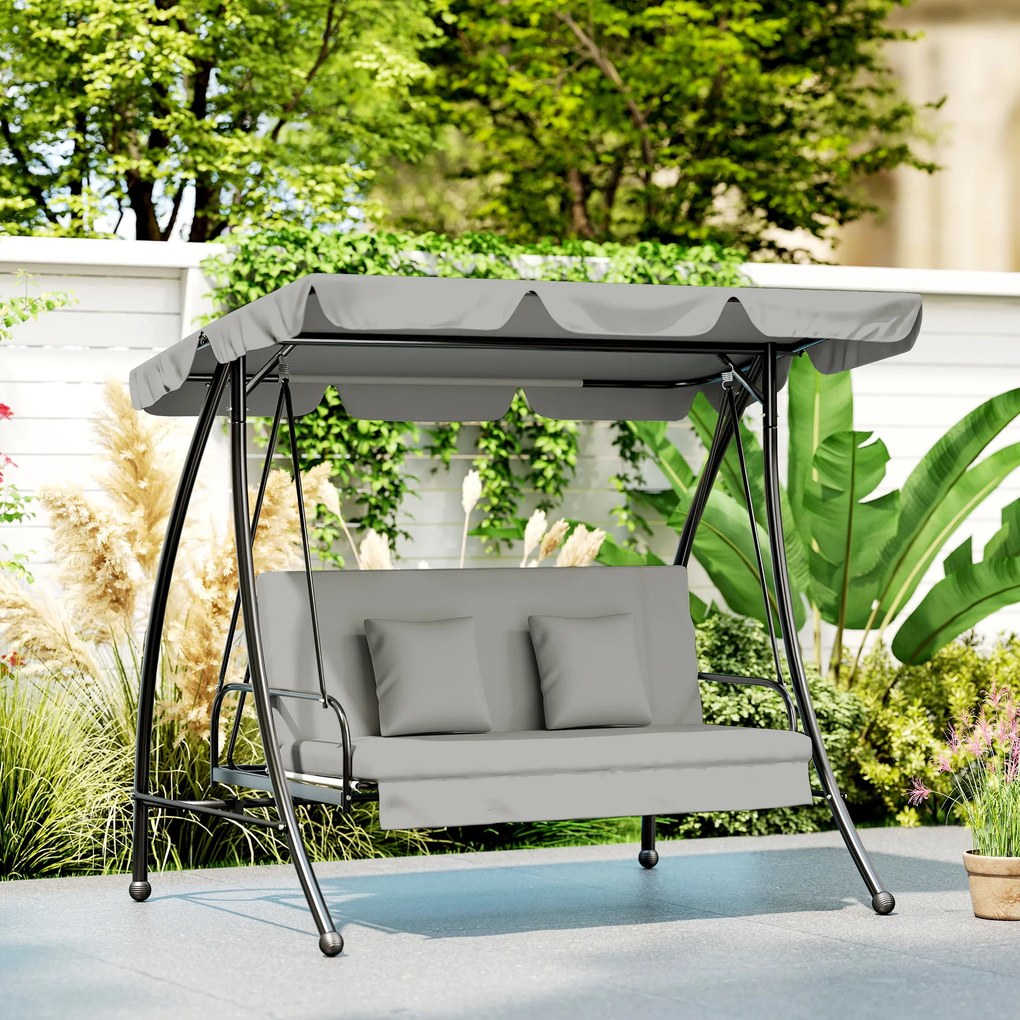 Outsunny Hollywoodská houpačka Zahradní houpačka Houpací lavice s funkcí polohování, 3 místa, kov+polyester, bílá, 209 x 114 x 170 cm | Aosom