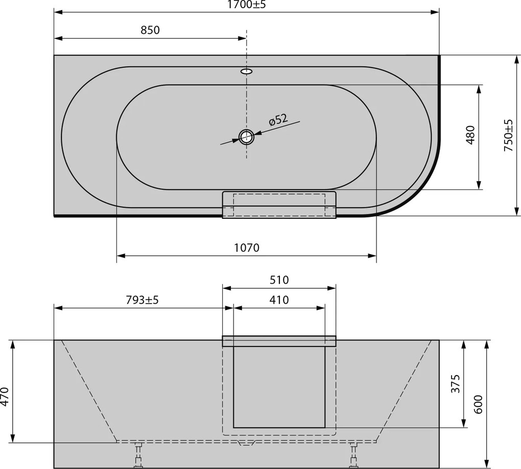 Polysan PORTAS L asymetrická vana s dvířky 170 x 75 x 60 cm levá akrylát bílá 75531