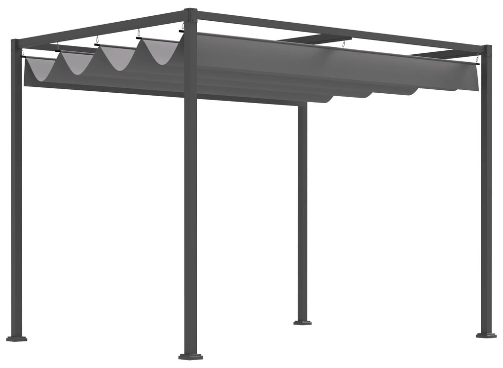 Outsunny pergola altán zastřešení terasy s posuvnou střechou 298 x 213 x 221 cm, šedá, polyester odolný proti povětrnostním vlivům pro zahradu a tera…