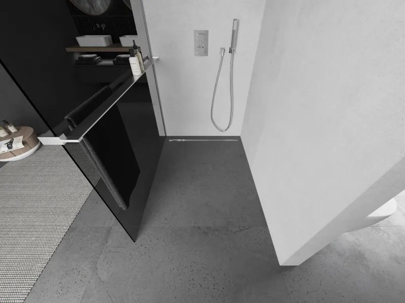 Mexen Kioto+ L, sprchová zástěna Walk-In s poličkou a věšákem 70 x 200 cm, 8mm šedé sklo, chromový profil, 800-070-123-01-40