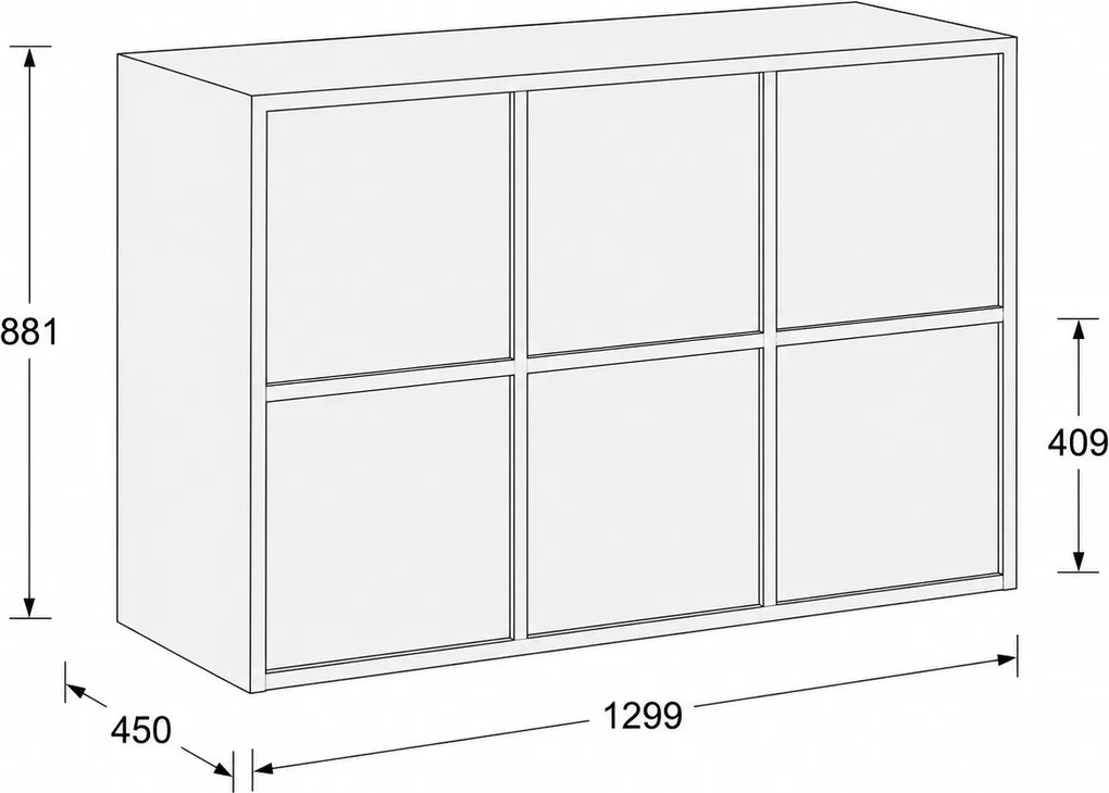 Kancelářská skříň FRAME, nízká, 6x dveře, 1299 x 450 x 881 mm, mechanický kódový zámek, ořech
