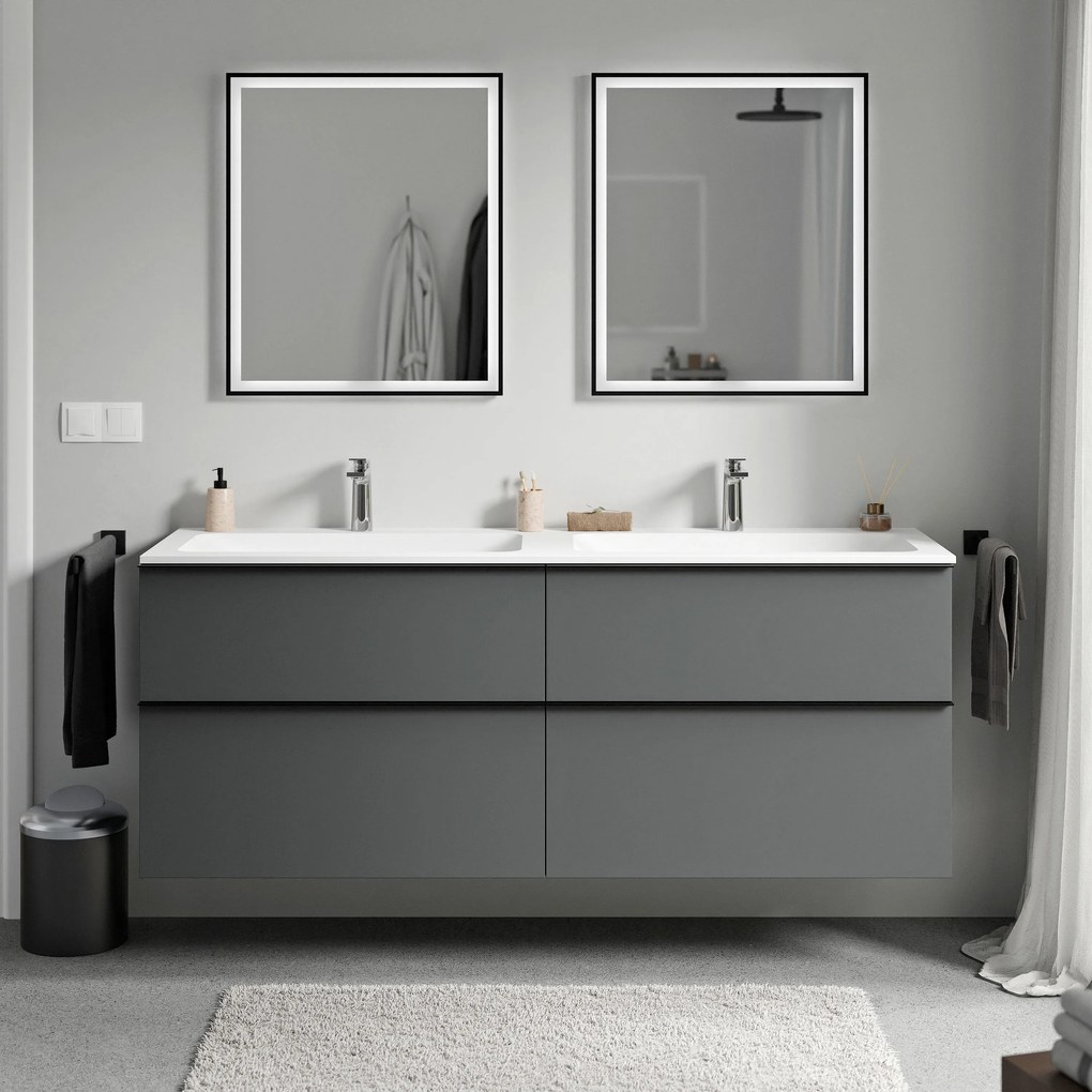 Koupelnová skříňka LAVOA 160 cm s umyvadlem z minerálního odlitku CREAM - možnost volby barvy