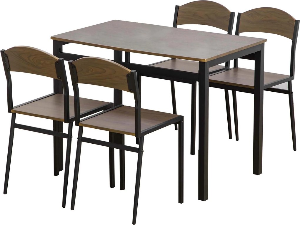HOMCOM 5-dílná jídelní souprava se 1 obdélníkovým stolem 100x63x76.5 cm a 4 židlemi 45x40x82 cm, v kovu a MDF, černá a hnědá