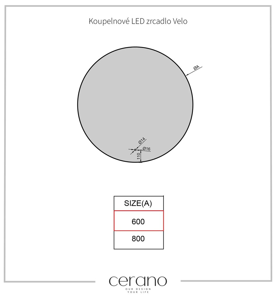 CERANO - Koupelnové LED zrcadlo Velo, kovový rám - černá matná - Ø 60 cm