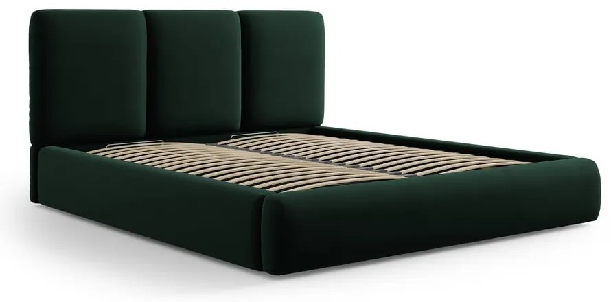 Tmavě zelená sametová čalouněná dvoulůžková postel s úložným prostorem s roštem 160x200 cm Brody – Mazzini Beds