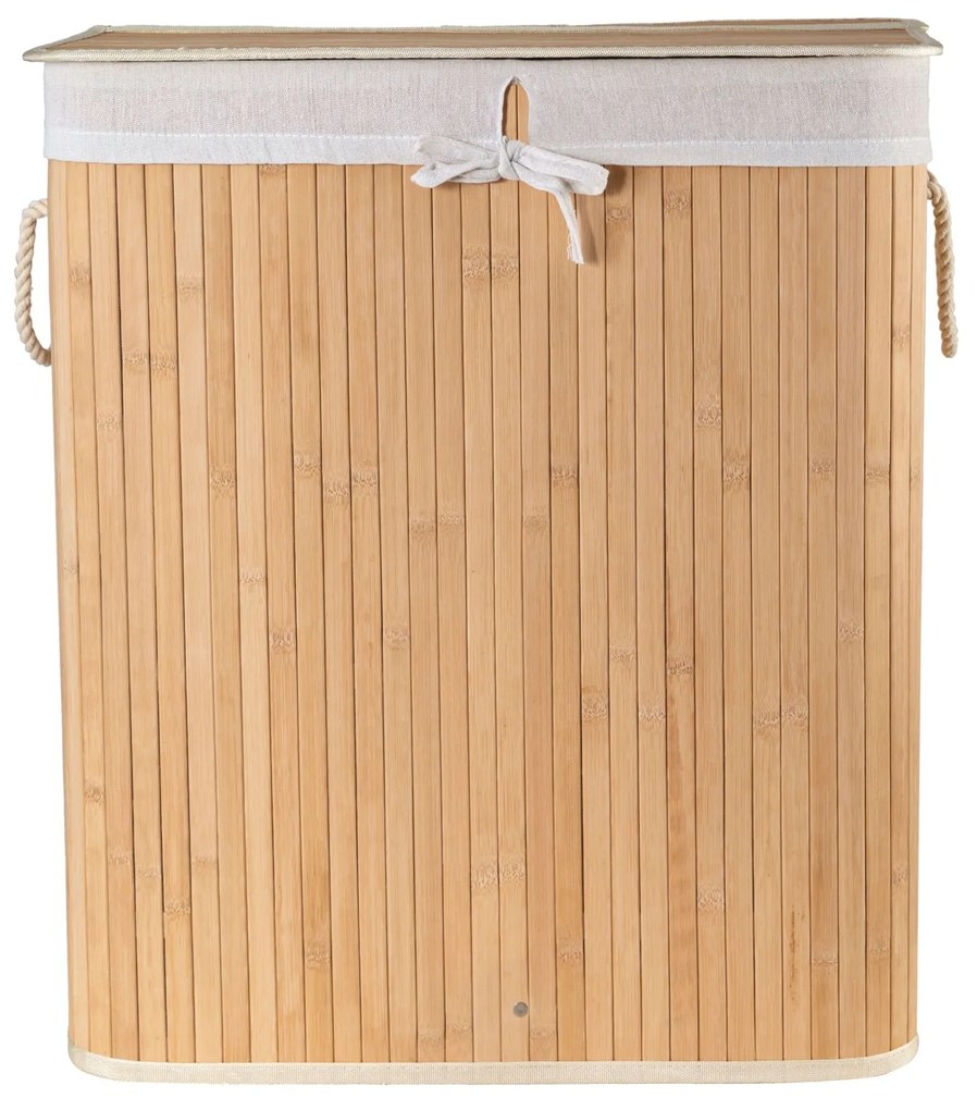 Bambusový koš na prádlo s víkem Compactor Bamboo XXL 105 L - 2dílný, přírodní,52 x 32 x 63