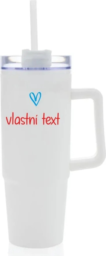 Vlastní text na cestovní termosku s průhledným víčkem