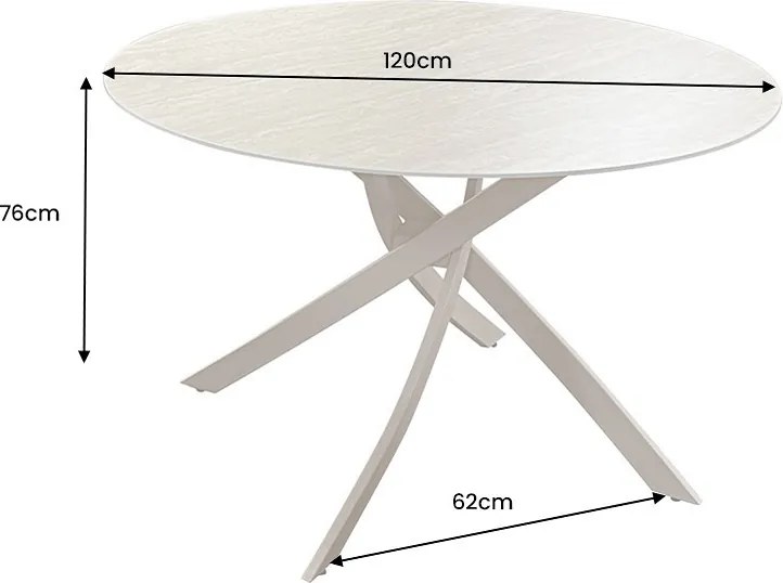 Kulatý jídelní keramický stůl Halia 120 cm travertin / šampaňský